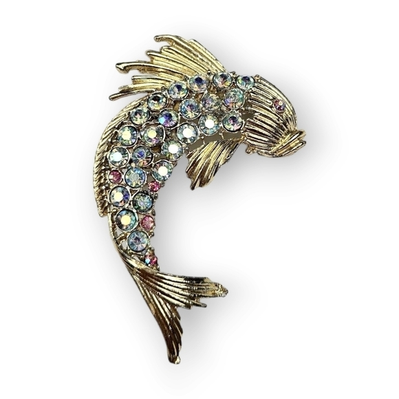 Vintage | Jewelry | Vintage Koi Fish Brooch Rhinestone Aurora Borealis ...